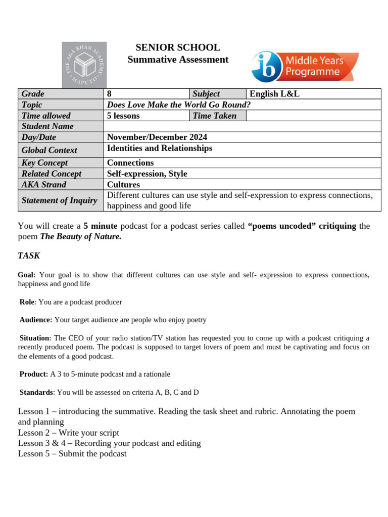 Summative - Creating A Podcast | PDF | Vocabulary | Creativity