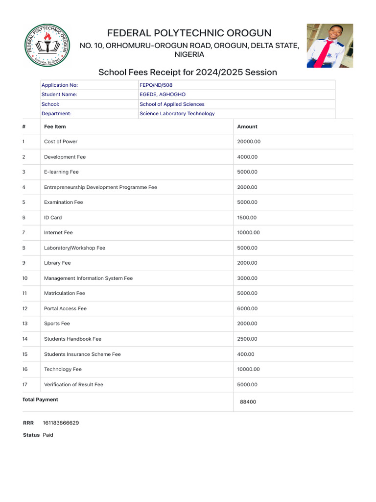 Federal Polytechnic Orogun School Fees 2024 | PDF