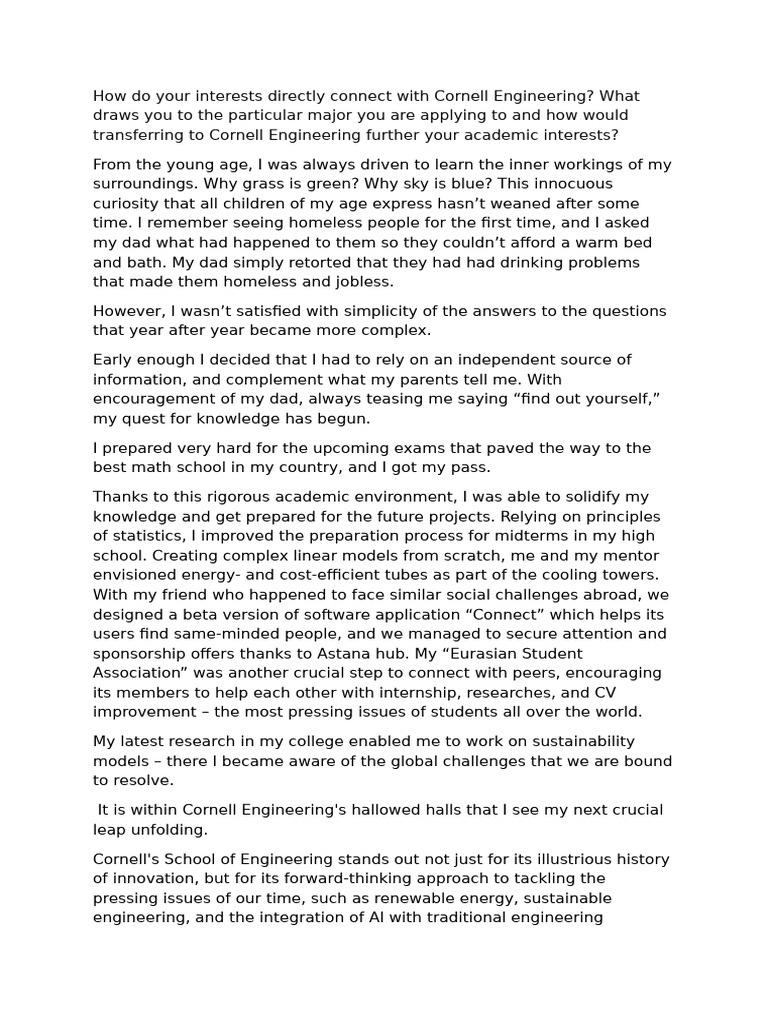 How Do Your Interests Directly Connect With Cornell Engineering | PDF | Cornell University ...