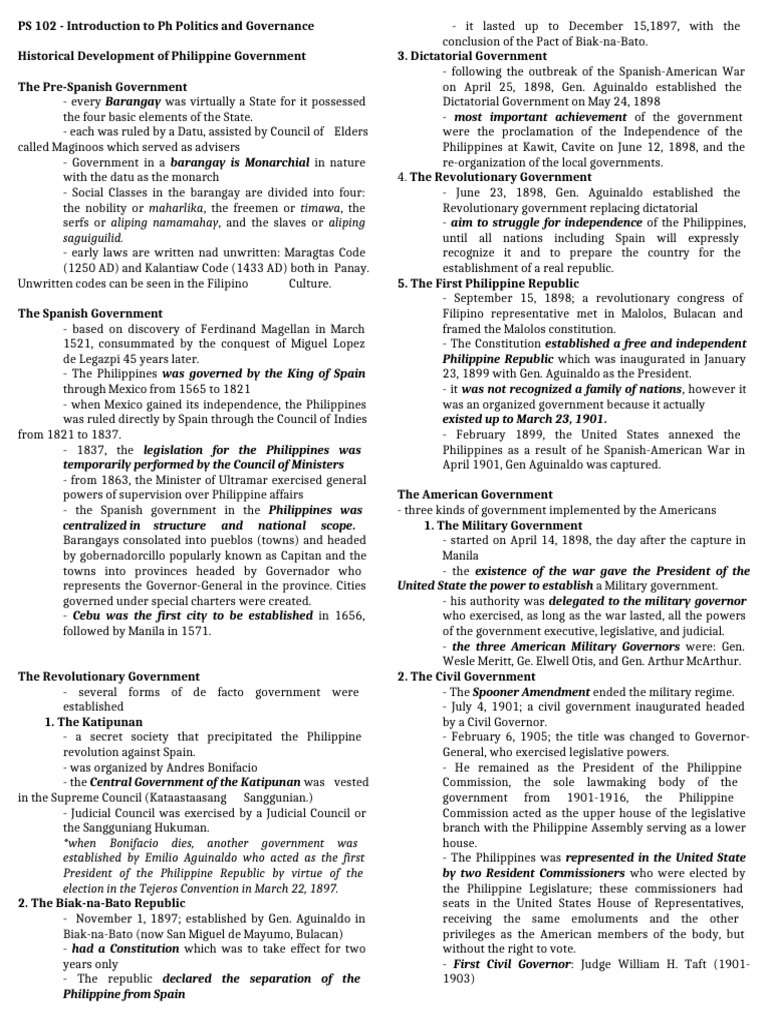 ARNOTE 102 3 Historical Development of Govt | PDF | President Of The ...