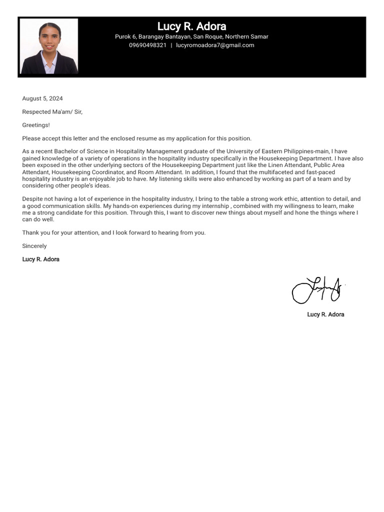 Resume +Cover Letter- Lucy Adora | PDF