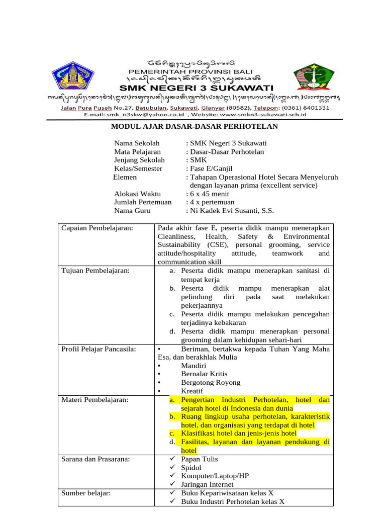 Modul Ajar 5 - Tahapan Operasional Hotel Secara Menyeluruh Dengan ...