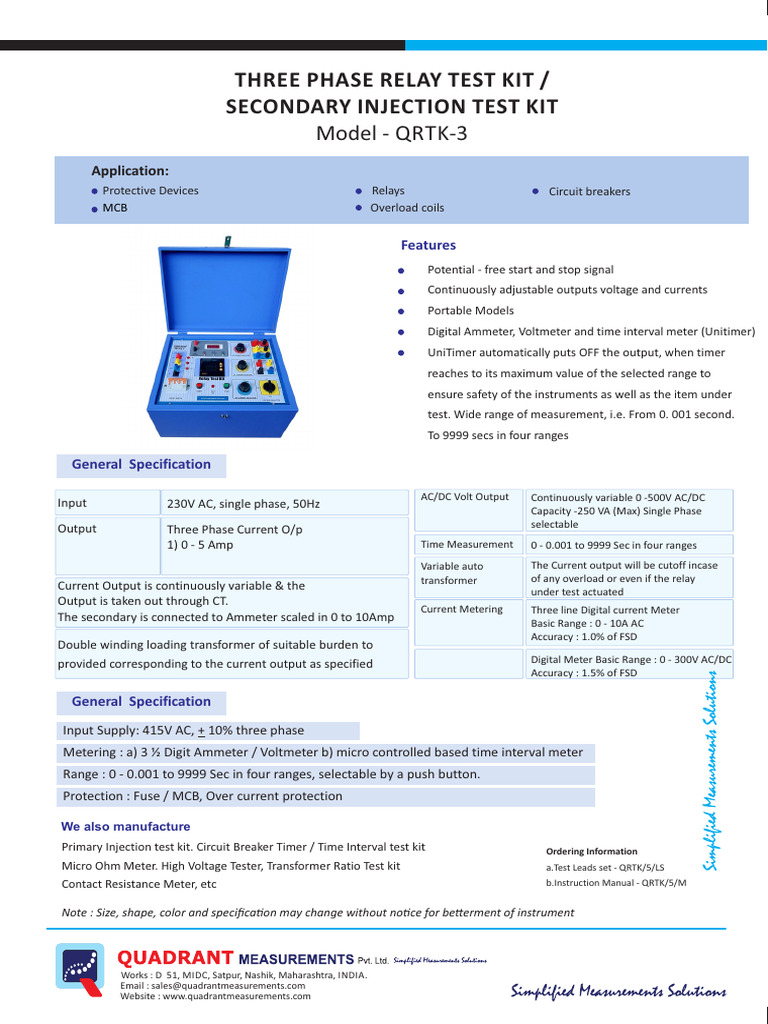 Secondary Injection Relay Test Kit | PDF | Relay | Transformer