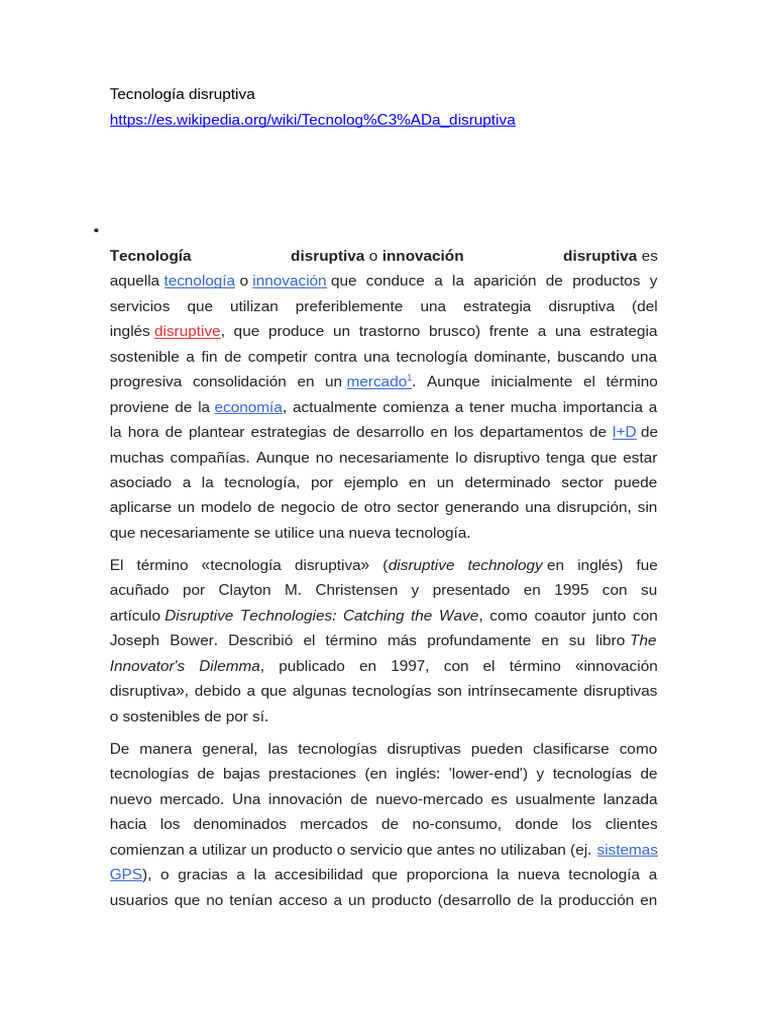 Tecnología Disruptiva o Innovacion | PDF | Innovación disruptiva | Cambio tecnológico