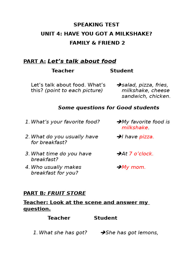 Speaking Test Script - FF2 - U4 | PDF