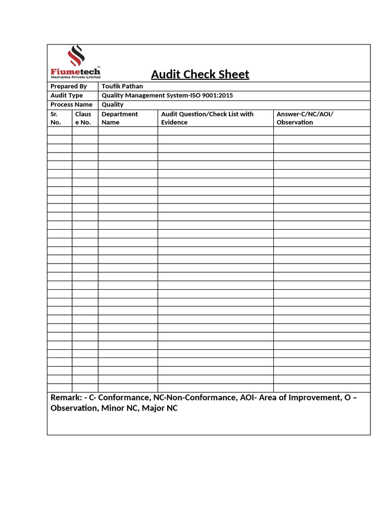 Audit Check Sheet and Audit Findings | PDF