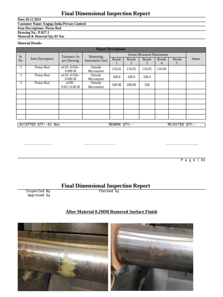Dimensional Inspection Report Format | PDF