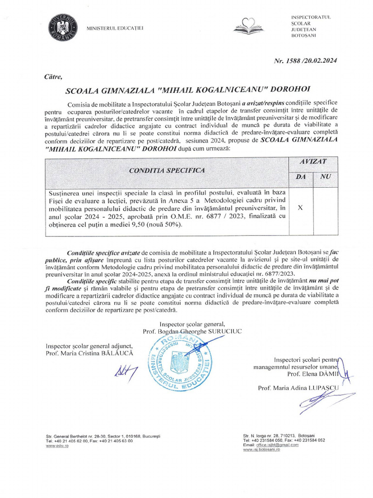 Conditii specifice - Lista posurilor 2024 | PDF