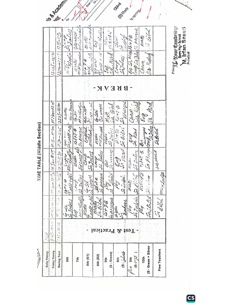 Time Table of Lectures | PDF