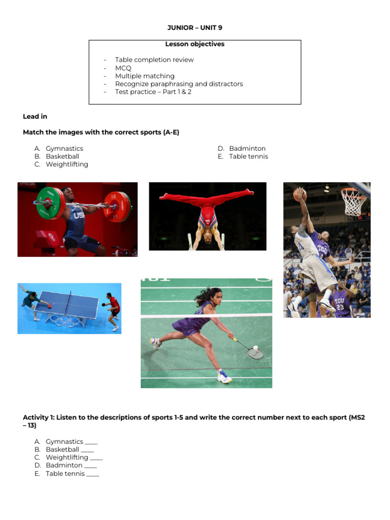 Junior - Unit 9 Lesson Objectives | PDF | Multiple Choice