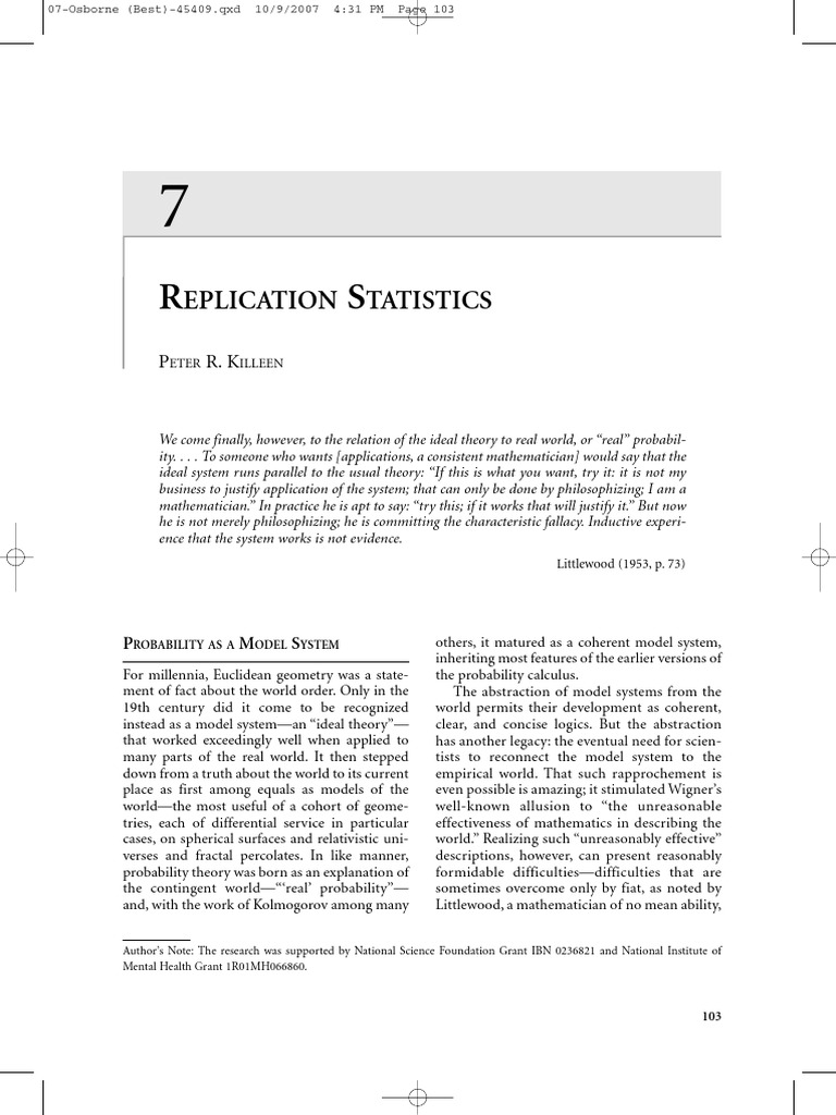 Chapter - 7 - REPLICATION STATISTICS | PDF | Null Hypothesis | Statistics
