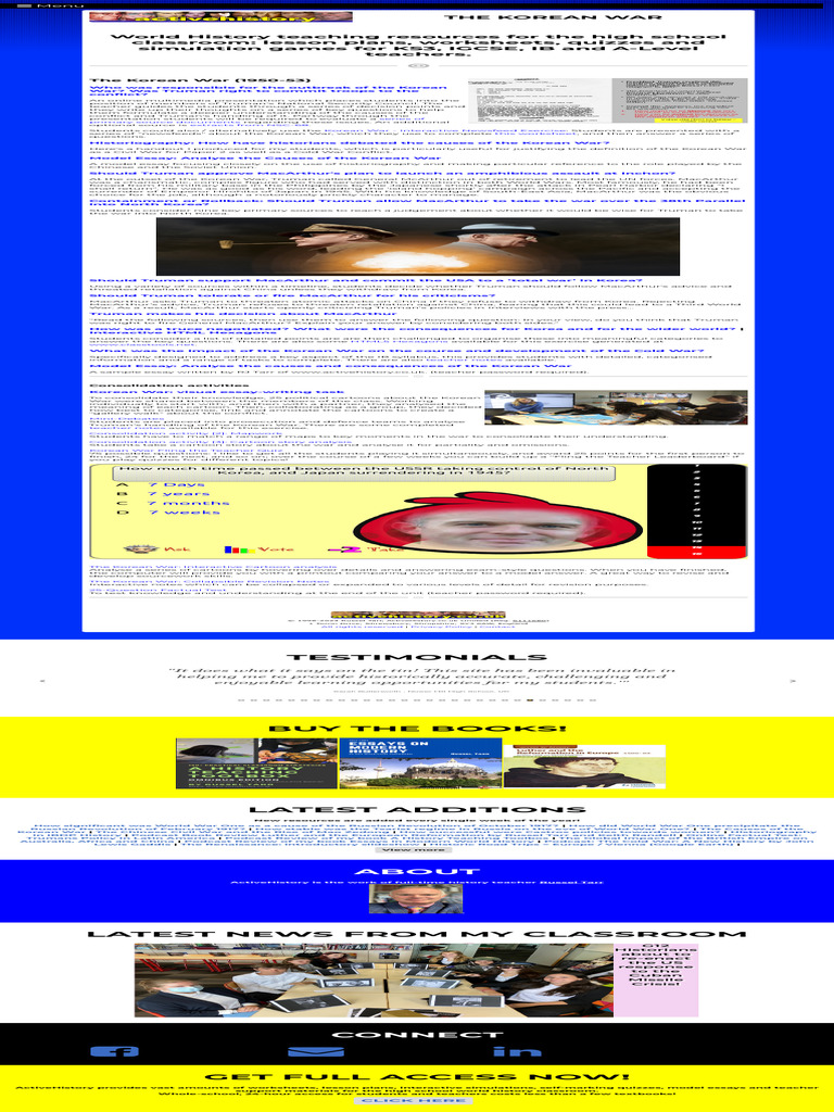 The Korean War ActiveHistory Printable Worksheets, Lesson Plans, Online ...
