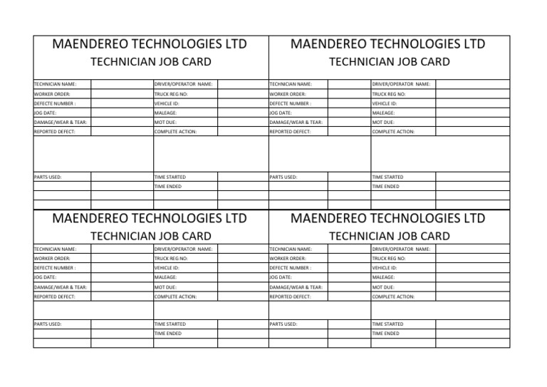 Technician Job Card Template | PDF