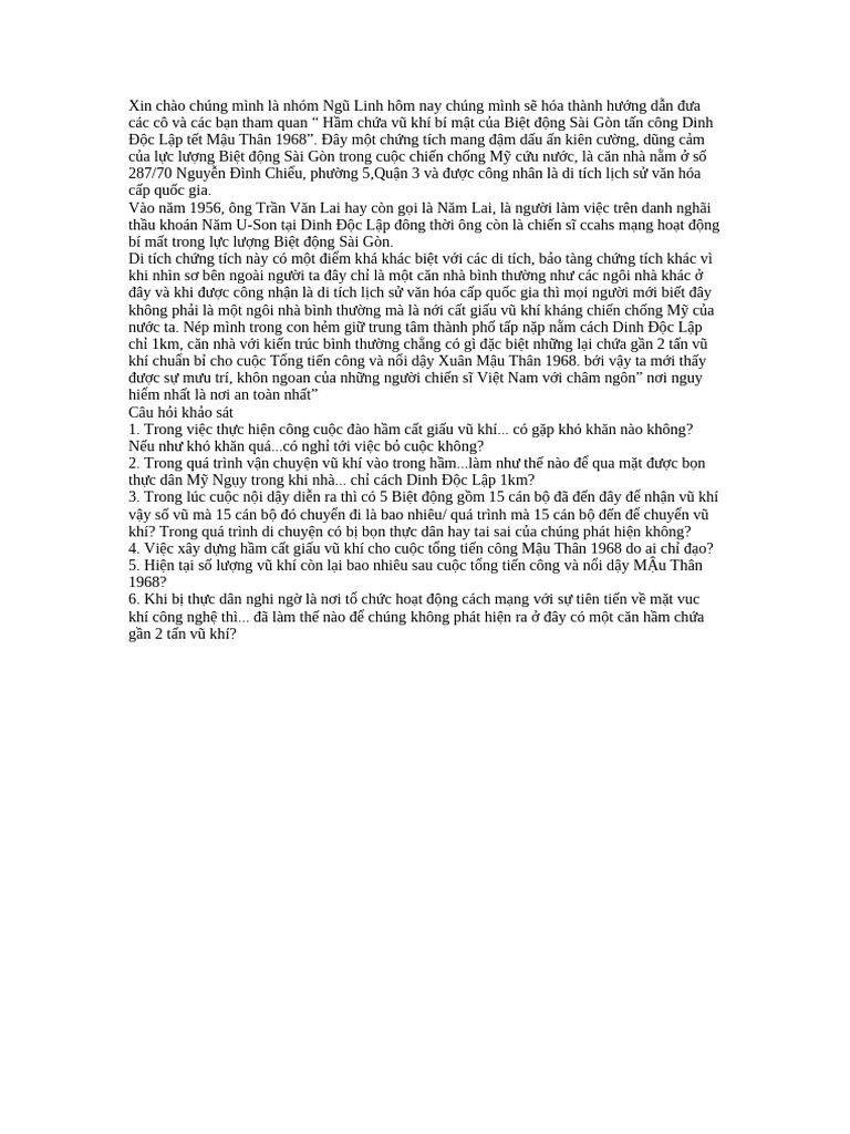 Khảo Sát Thực Tế DSVH | PDF