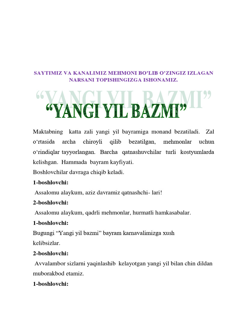 Yangi Yil Bazmi Senariysi | PDF