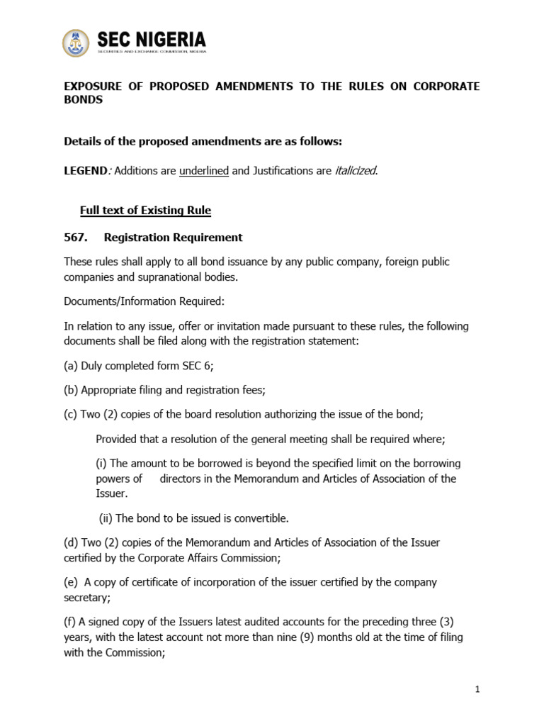 Proposed Amendments to Corporate Bond Rules | PDF | Bonds (Finance ...