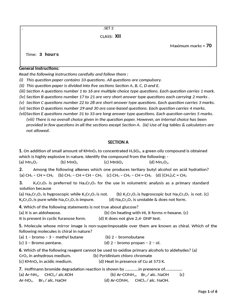 Chemistry QP Set 2 | PDF | Amine | Chemical Reactions Chemistry QP Set 2 | PDF | Amine | Chemical Reactions