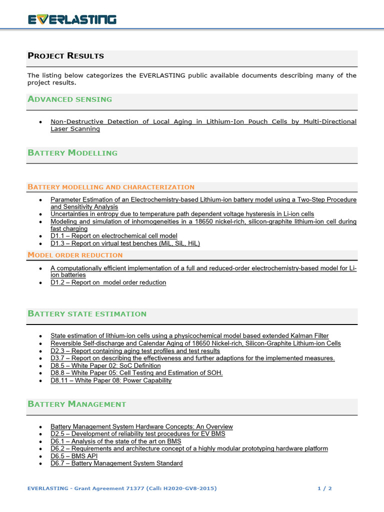 EVERLASTING Project Results Overview | PDF | Lithium Ion Battery ...