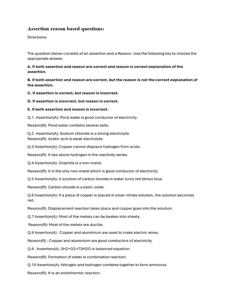 Assertion-Reason Question Guide | PDF