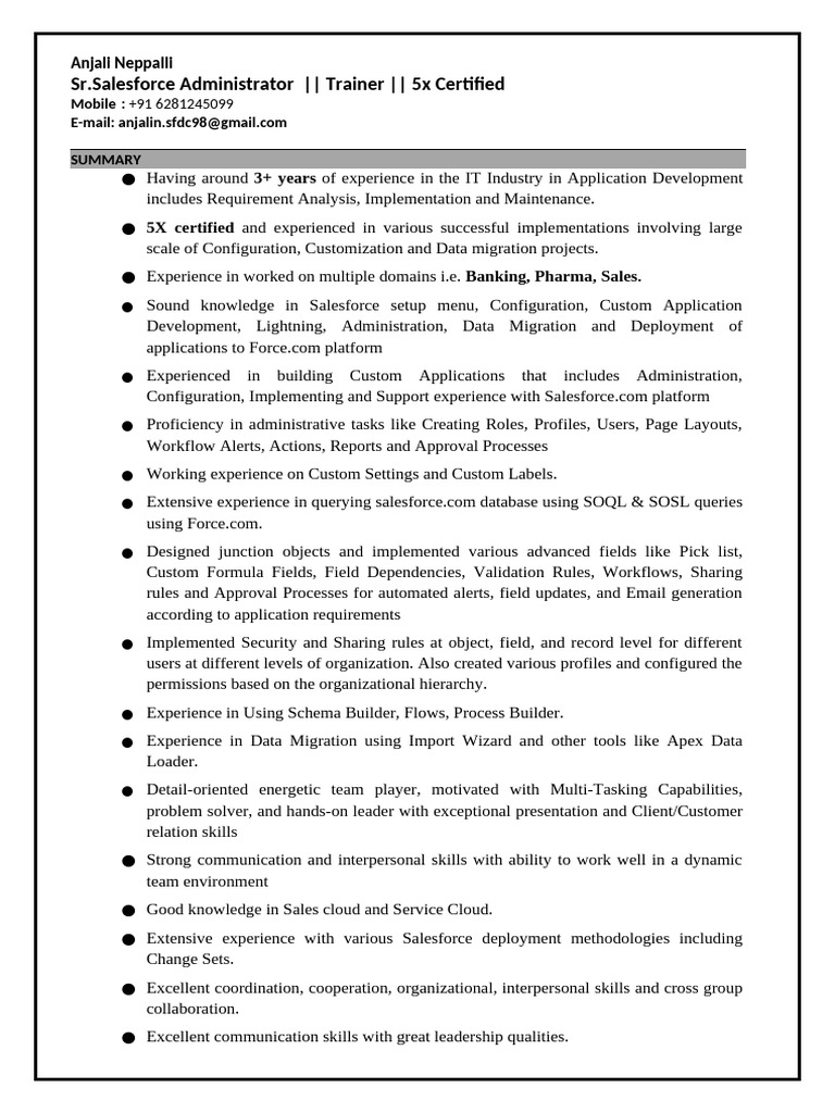 Anjali Salesforce Resume | PDF | Diabetes | Databases