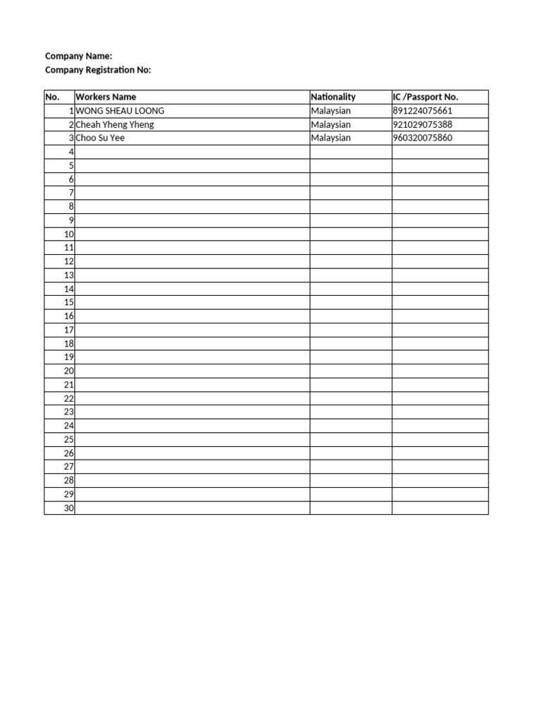 Malaysian Workers List Document | PDF