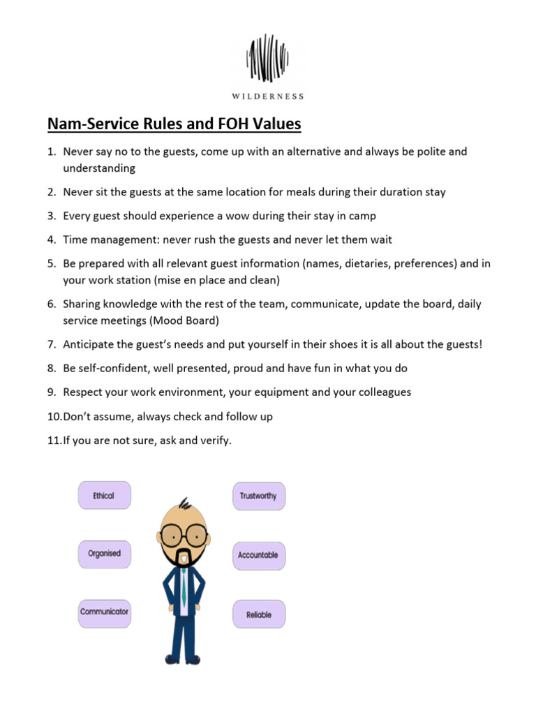 Namibian Service Rules and FOH Values | PDF