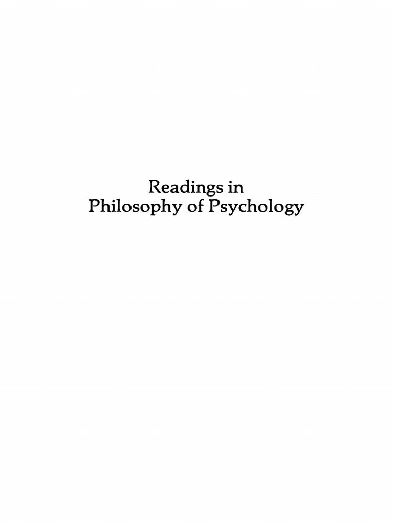 Block, Ned Joel - Readings in Philosophy of Psychology, Volume I ...