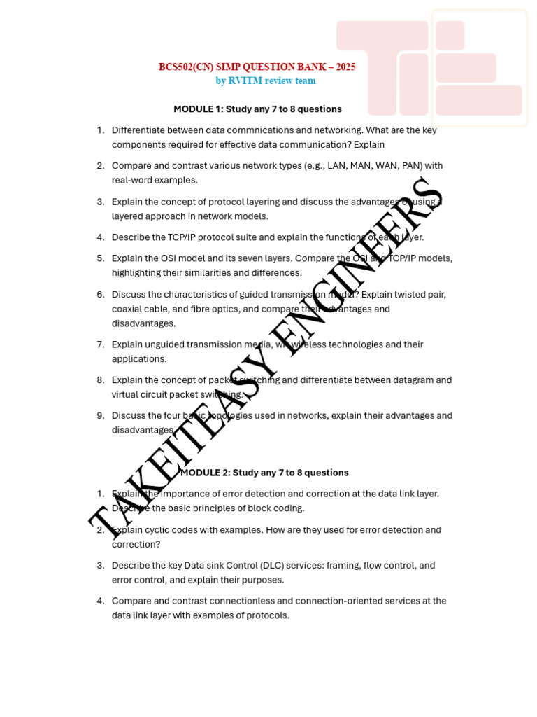 BCS502 SIMP QUESTIONS (1) | PDF | Transmission Control Protocol | Computer Network