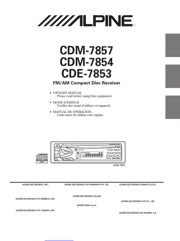 Alpine CDM-7854 | PDF | Sound Technology | Electronics