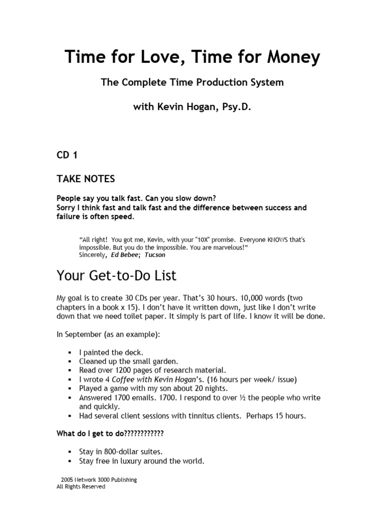Time For Money + Love Workbook | PDF
