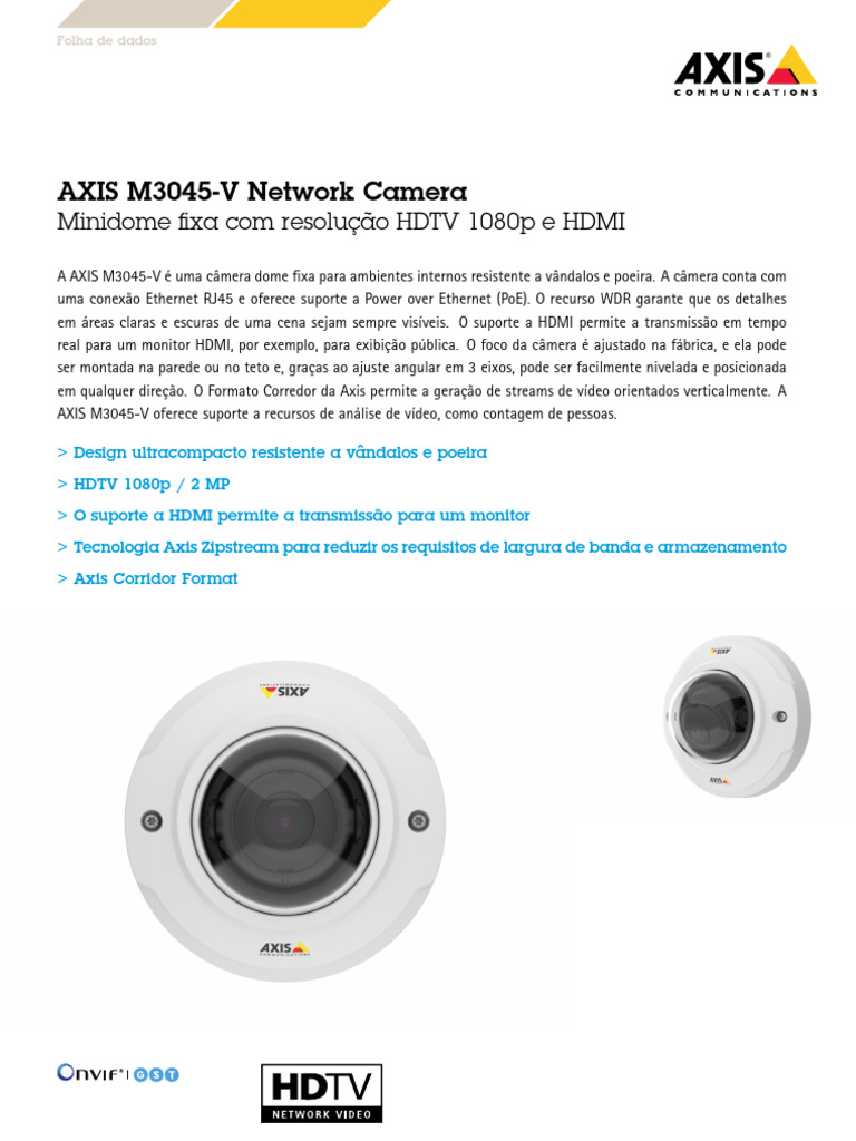 Datasheet Axis m3045 V Network Camera PT BR 275500 | PDF | HDMI | Câmera
