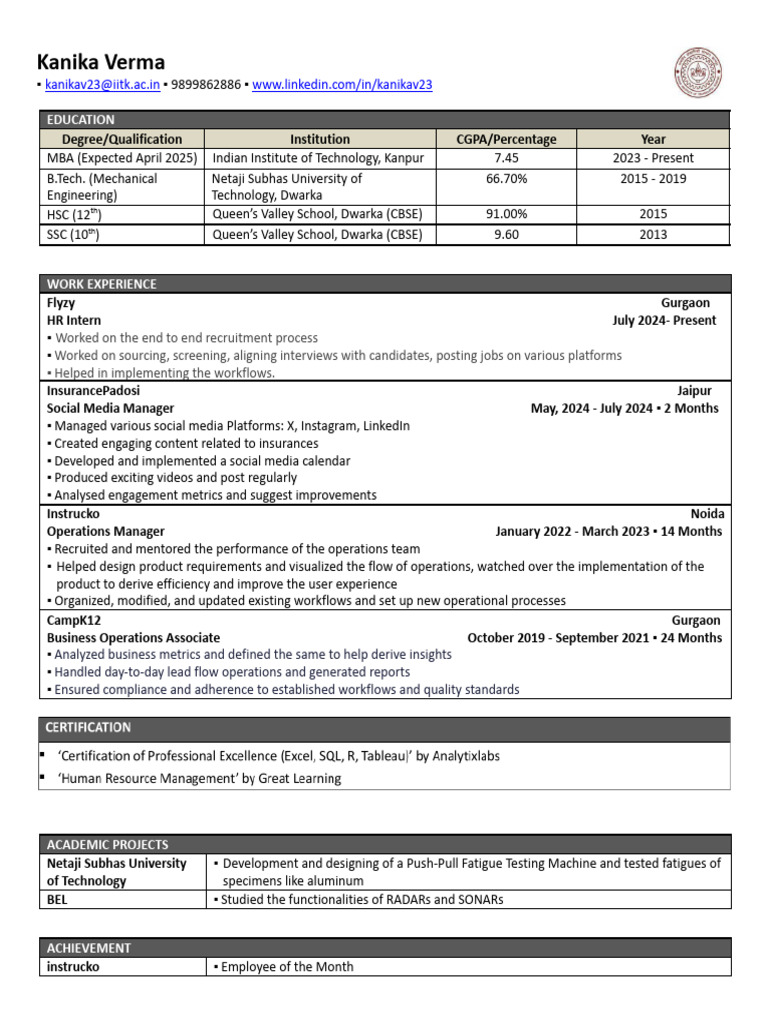 Kanika Verma - Resume | PDF | Business | Computing
