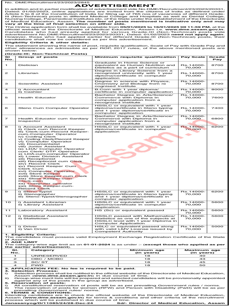 DME Assam Non Technical Notice | PDF | Dietitian