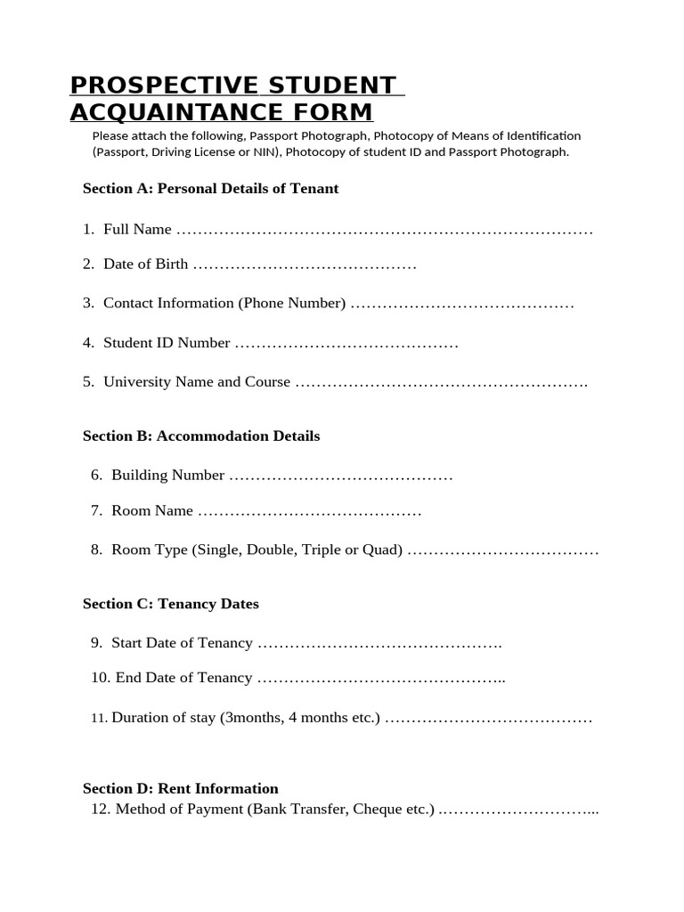 Prospective Student Acquaintance Form | PDF