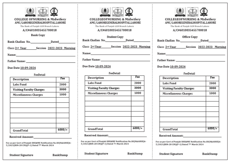 Fee Challan 2nd Year 2023 Morning | PDF | Service Industries | Road ...