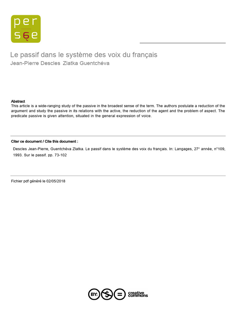 Passif et relations prédicatives en français | PDF | Prédicat ...