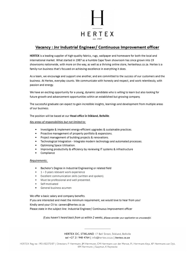 Jnr Industrial Engineer Continuous Imrpovement Officer_10092024 | PDF