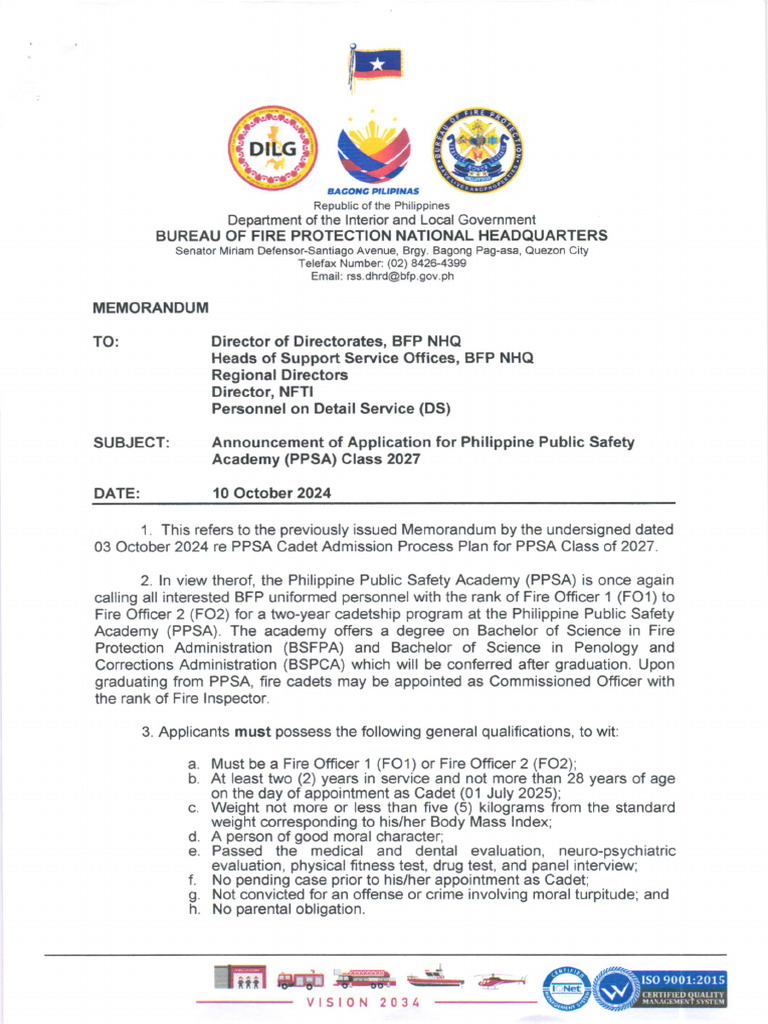 Announcement for PPSA Class 2027 | PDF | Cadet