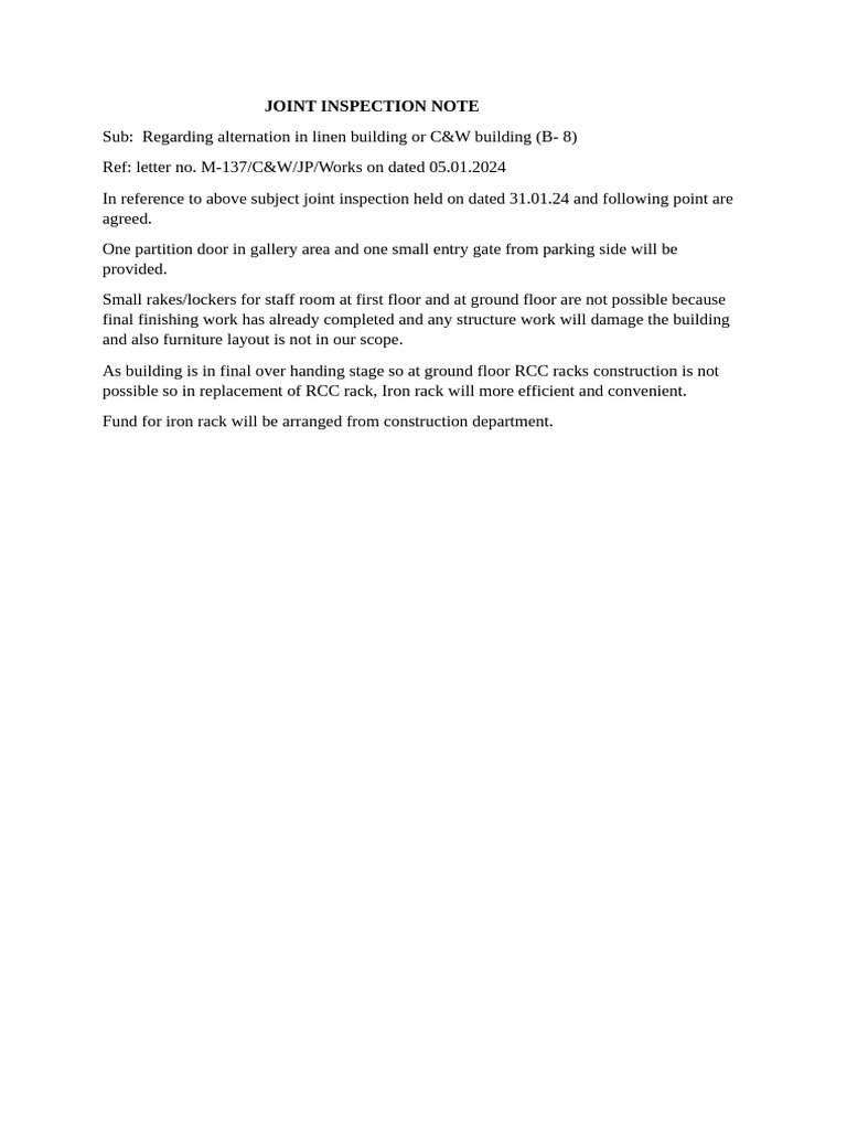 Joint Inspection Note | PDF