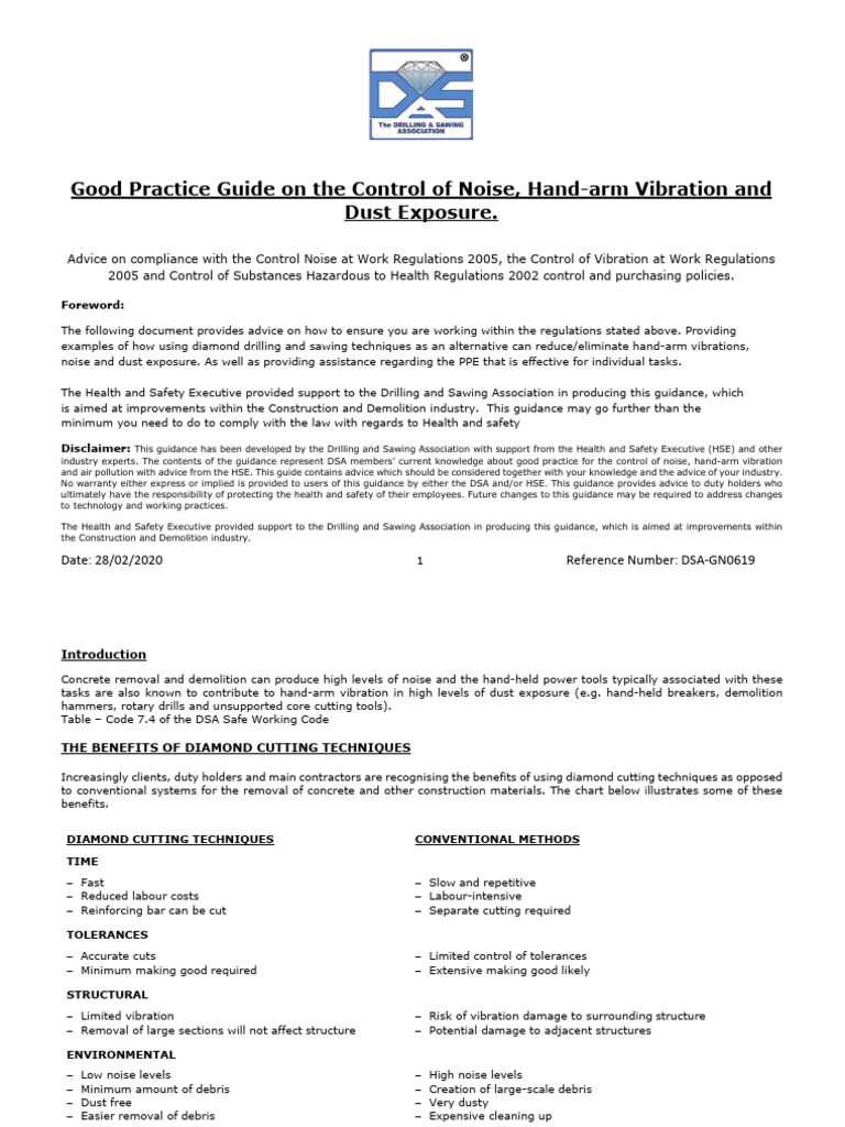 DSA Guidance Control of Noise Hand Arm Vibration Exposure 2020 | PDF ...