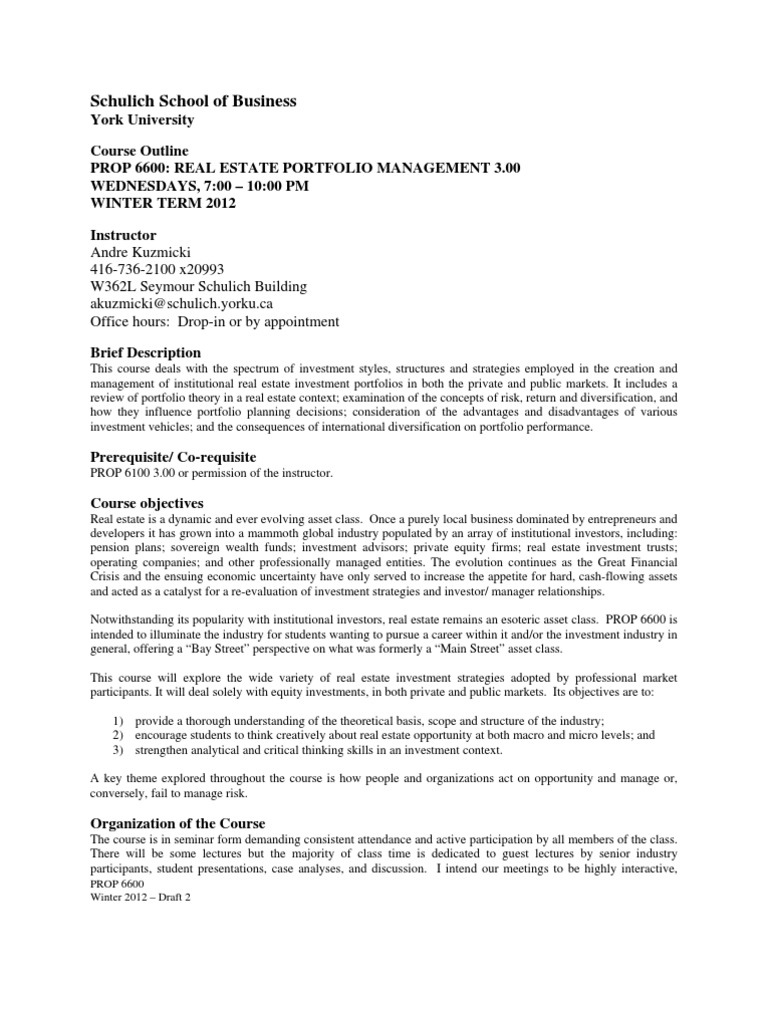 Schulich Real Estate Portfolio Management Course | PDF | Real Estate ...