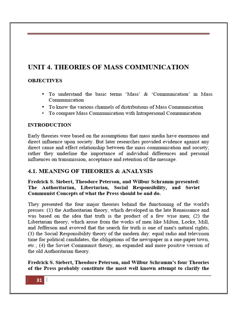 Theories of Mass Communication | PDF