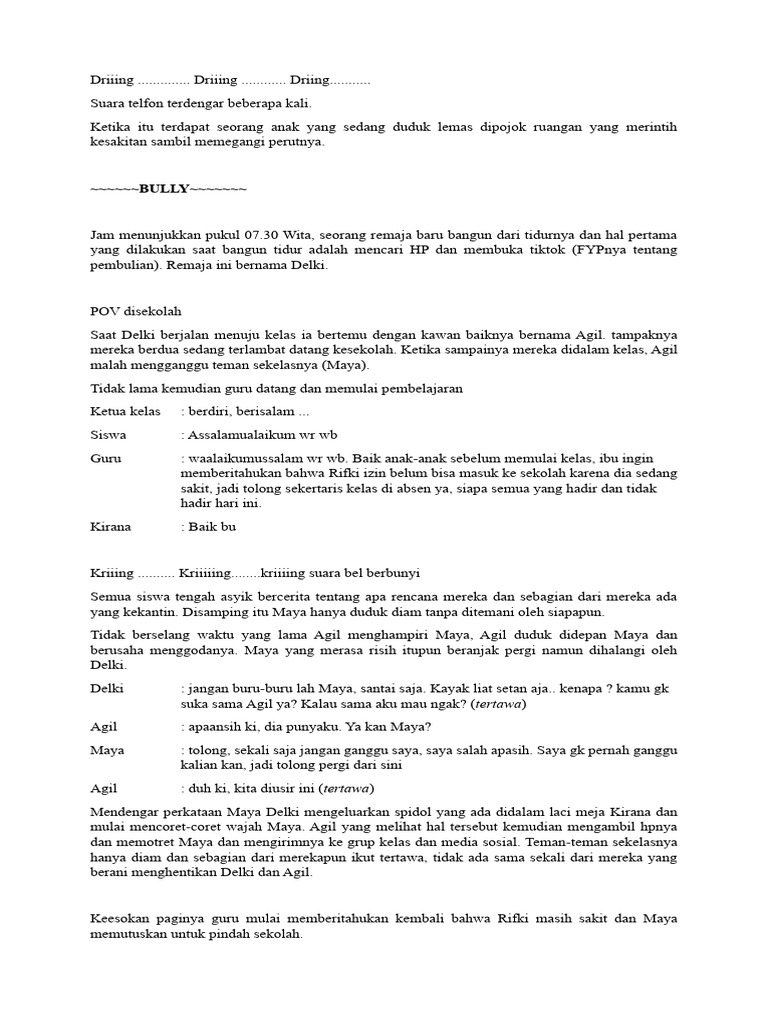 Naskah Drama Bullying (Save Me) by SMA ALKHAIRAAT TONGKO | PDF