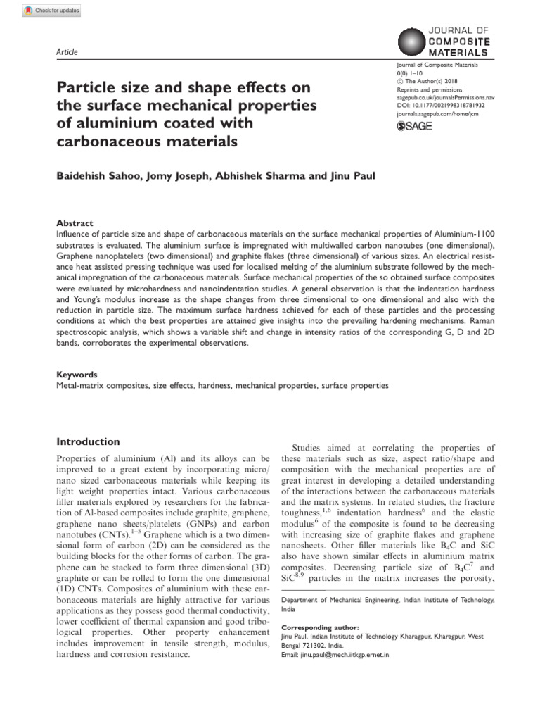 Particle Size and Shape Effects On The Surface Mechanical Properties of Aluminum Coated With ...