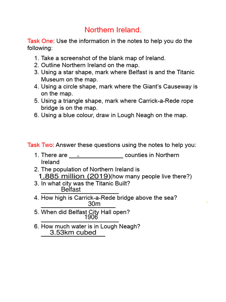 Northern Ireland Worksheet | PDF