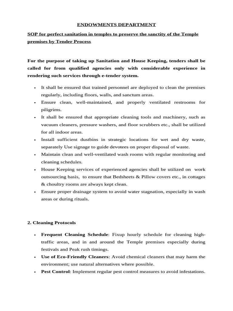 Temple Sanitation SOP and Tender Process | PDF | Waste Management | Waste