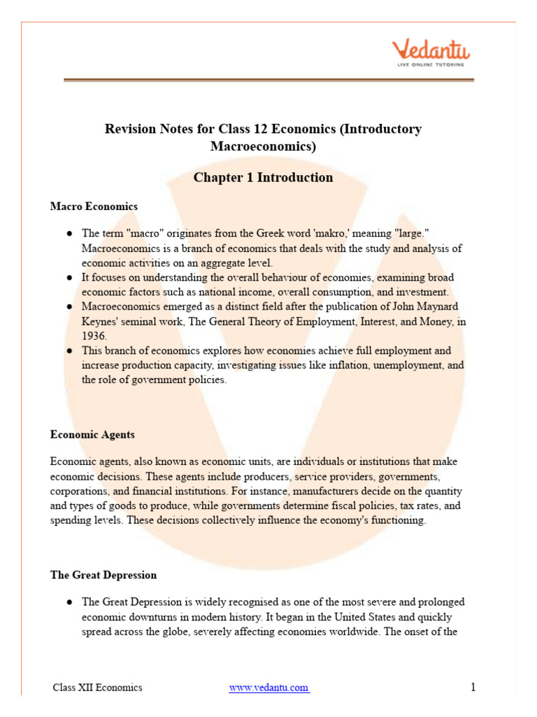 CBSE Class 12 Macroeconomics Chapter 1 Notes PDF - FREE | PDF ...