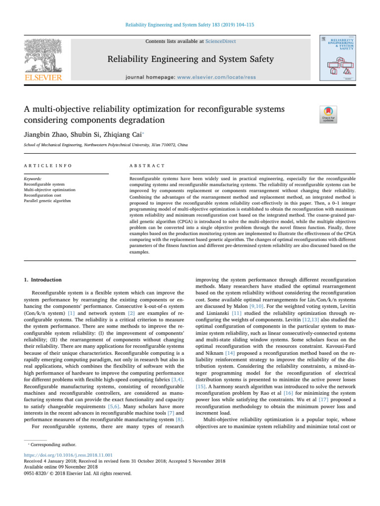 A multi-objective reliability optimization for reconfigurable systems considering components ...