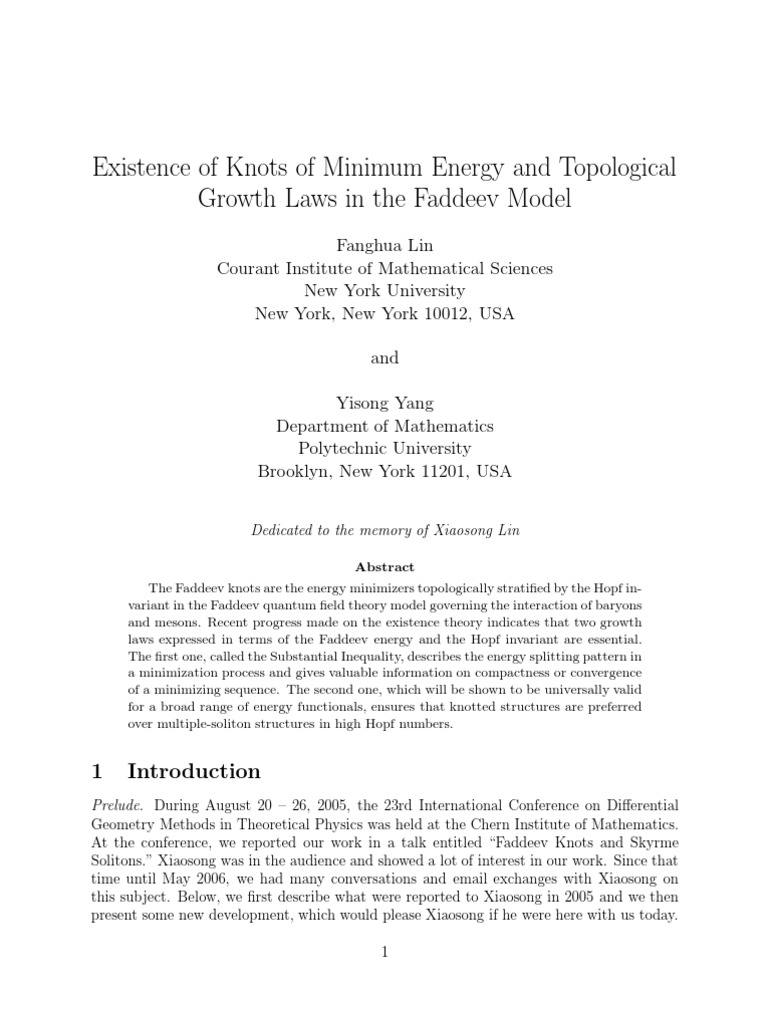 Fanghua Lin and Yisong Yang - Existence of Knots of Minimum Energy and ...